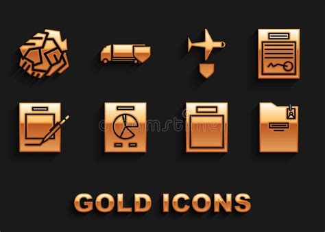 Set Document With Graph Chart Filled Form Personal Folder Empty Blank Notebook And Pen
