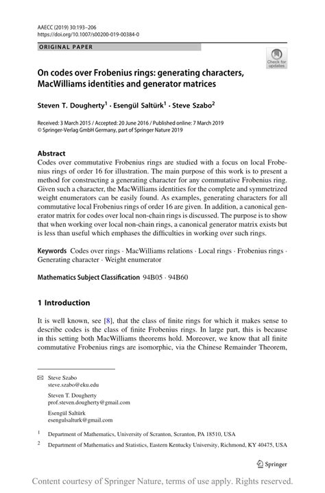 On Codes Over Frobenius Rings Generating Characters MacWilliams Identities And Generator