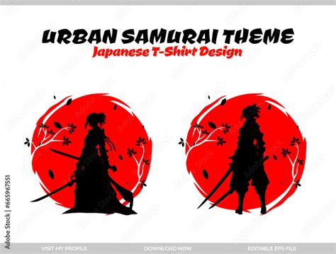 Urban Female Samurai Silhouette Japan Samurai Vector For Design T