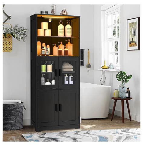 CRIXLHIX 63 4 Tall Storage Cabinet Bathroom Cabinet With Glass Doors