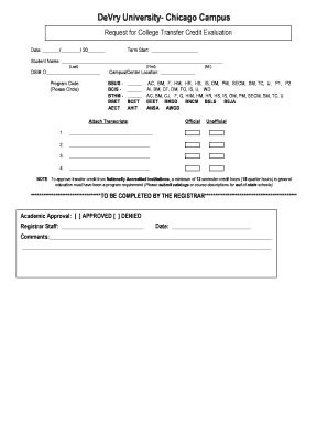 Fillable Online Chi Devry Devry University Chicago Campus Form Fax Email Print PdfFiller