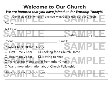 Church Visitor Cards Printable Welcome And Connect Form Instant