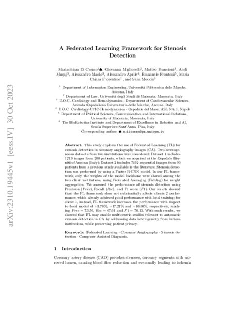 pdf a federated learning framework for stenosis detection
