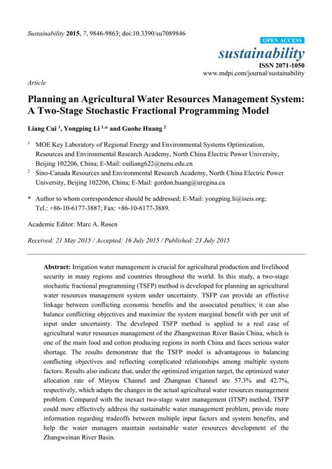 Pdf Planning An Agricultural Water Resources Management System A Two