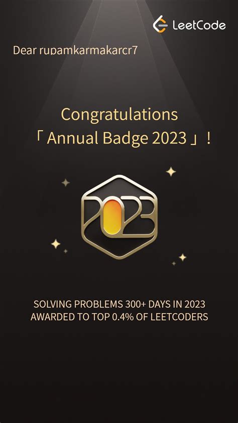 Earned Leetcode Annual Badge For Solving Problems Rupam Karmakar