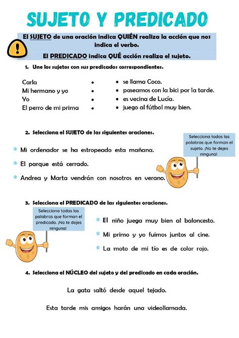 Ficha De Actividad Ejercicios De Sujeto Predicado Y Verbos Jesuisphoenix