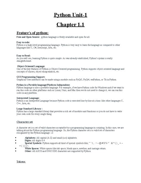 Python Unit Notes Python Unit Chapter 1 Features Of Python Free
