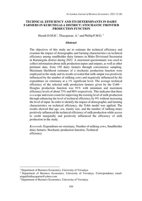 Pdf Technical Efficiency And Its Determinants In Dairy Farmers In