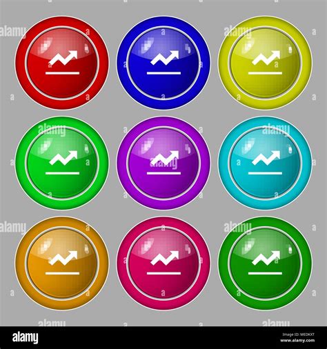 Graph Chart Diagram Icon Sign Symbol On Nine Round Colourful Buttons Vector Illustration
