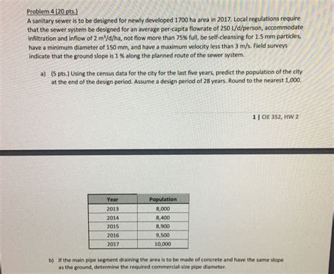 Solved A Sanitary Sewer Is To Be Designed For Newly Chegg