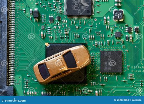 Toy Cars On Electronic Board And Microchip Conceptual Image For
