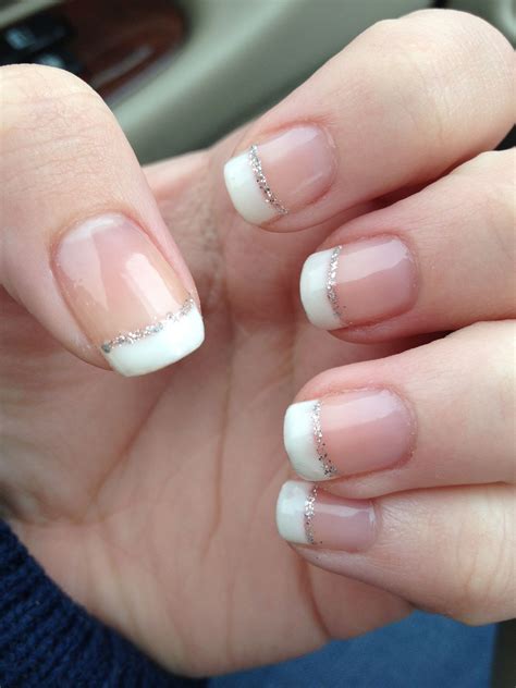 My Gel Nails For Prom French Tips With A Line Of Silver Glitter