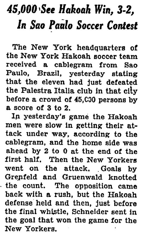 93 Years Ago Today In American Professional Soccer Nyt Se Palmeiras V Ny Hakoah Ted Westervelt