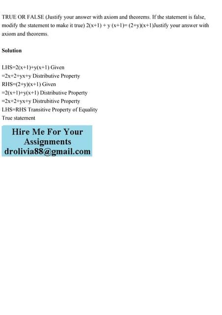 True Or False Justify Your Answer With Axiom And Theorems If The S Pdf