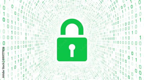 Green Lock Icon Form Green Binary Tunnel On White Background Computer Security Concept
