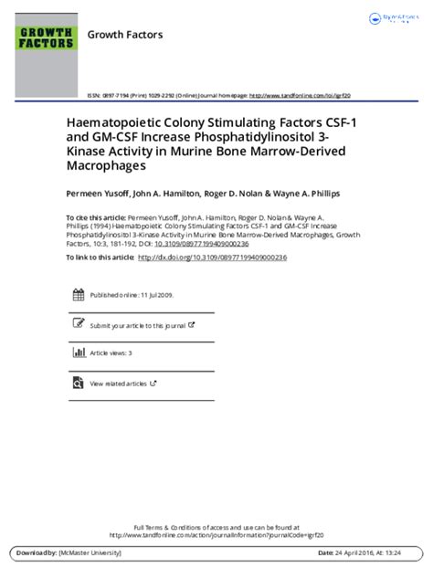 Pdf Haematopoietic Colony Stimulating Factors Csf 1 And Gm Csf Increase Phosphatidylinositol 3