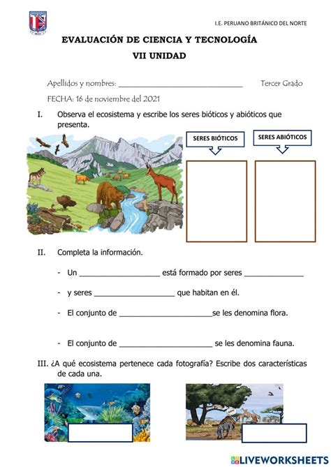 Evaluación De Ciencia Ciencias De La Naturaleza Activity Actividades