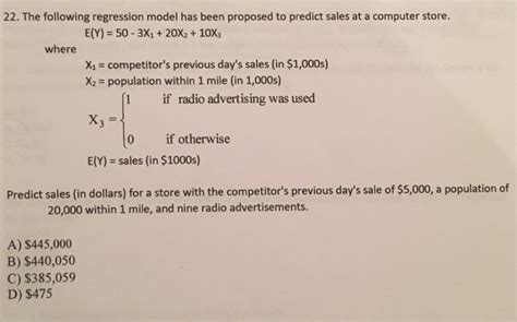 Solved The Following Regression Model Has Been Proposed To