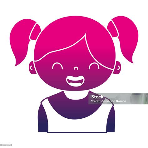 Siluet Tersenyum Gadis Dengan Dua Ekor Desain Rambut Ilustrasi Stok
