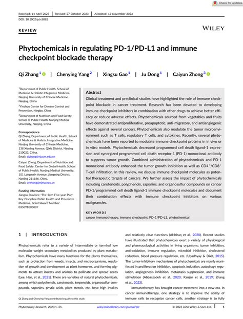 Pdf Phytochemicals In Regulating Pd 1 Pd L1 And Immune Checkpoint