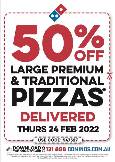 Deal Dominos 50 Off Large Traditional And Premium Pizzas Delivered