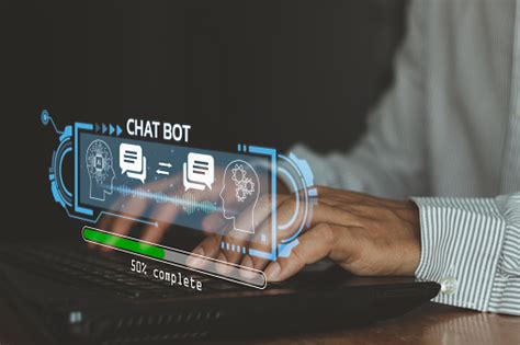 Ai Ai와의 챗봇 채팅 인공 지능 기술을 사용하는 남자 스마트 로봇 Ai 인공 지능을 사용하여 명령 프롬프트를 입력하여