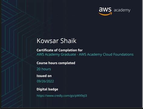 Kowsar Shaik On Linkedin Cloud Aws Credly Cloudfoundations