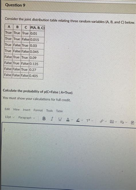 Solved Consider The Joint Distribution Table Relating Three
