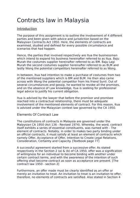 Example Of Contract Law Cases In Malaysia