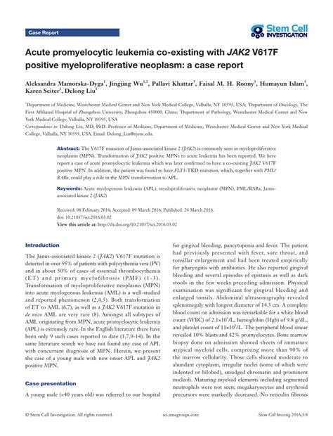 Pdf Acute Promyelocytic Leukemia Co Existing With Jak2 V617f Positive