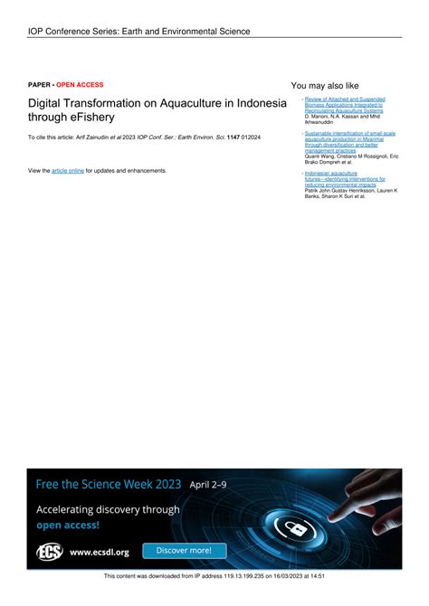 Pdf Digital Transformation On Aquaculture In Indonesia Through Efishery