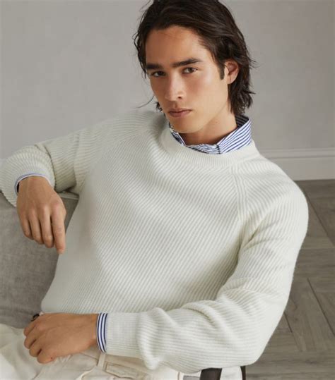 Mens Brunello Cucinelli White Cashmere Ribbed Sweater Harrods Uk