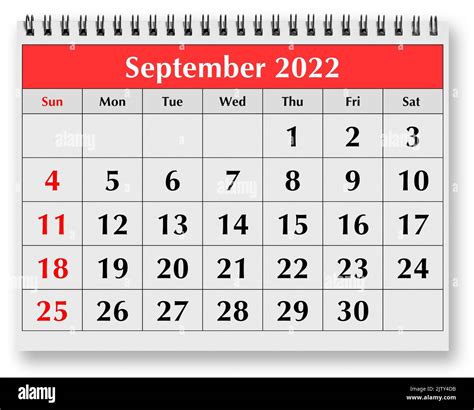 Calandrier 2022 Septembre Banque De Photographies Et Dimages à Haute