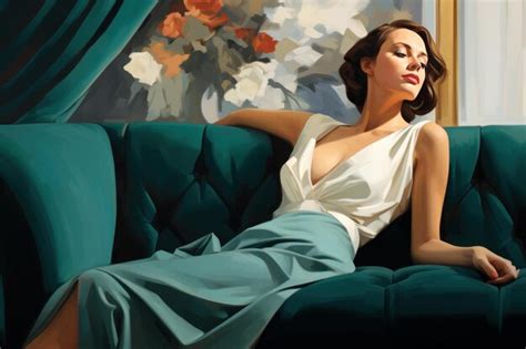 Elegant Woman Lounging On Sofa Premium Ai Generated Image