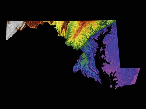 Maryland Color Elevation Map Etsy