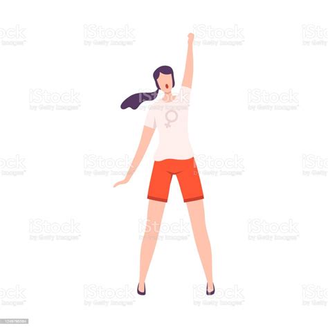 주먹을 들고 서 있는 젊은 여성 페미니즘 자유 항의 여성 권력 및 권리 플랫 스타일 벡터 일러스트 낮에 대한 스톡 벡터 아트 및 기타 이미지 Istock