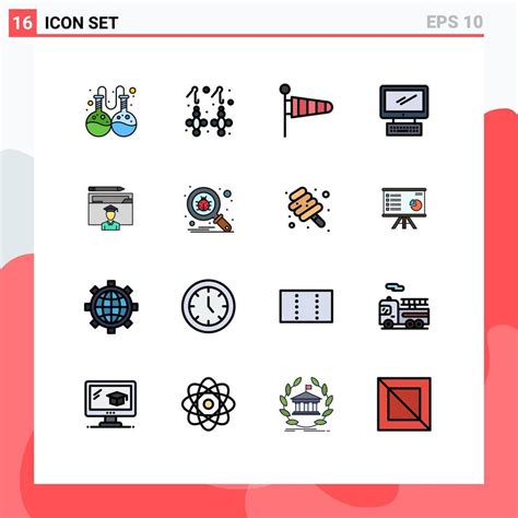 16 Universal Flat Color Filled Lines Set For Web And Mobile Applications Education Pc Parachute