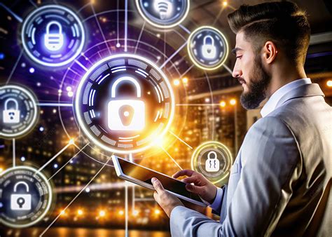 High Tech Cybersecurity Visualization Interactive Tablet Glowing Data
