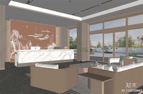 新中式酒店前台su模型下载【id1135120663】知末su模型网