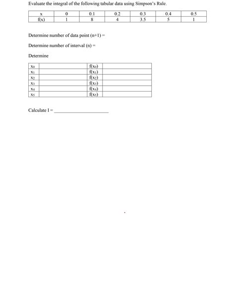 solved evaluate the integral of the following tabular data