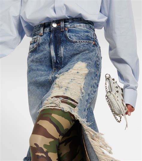 Distressed Denim Maxi Skirt In Blue Vetements Mytheresa