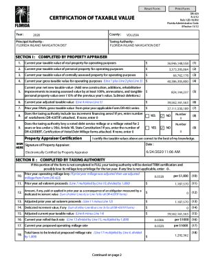 Fillable Online Vcpa Vcgov CERTIFICATION OF TAXABLE VALUE Volusia