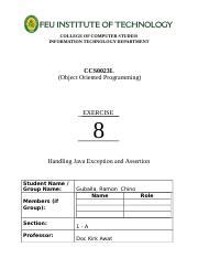 Lab Exp Handling Java Exception And Assertion Docx College Of Computer Studeis Information