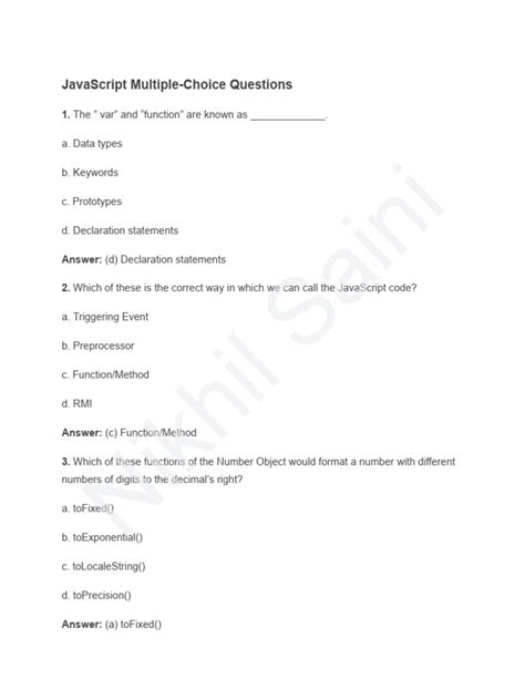 Mcq Based On Java Script Pdf C Programming Language Java Script