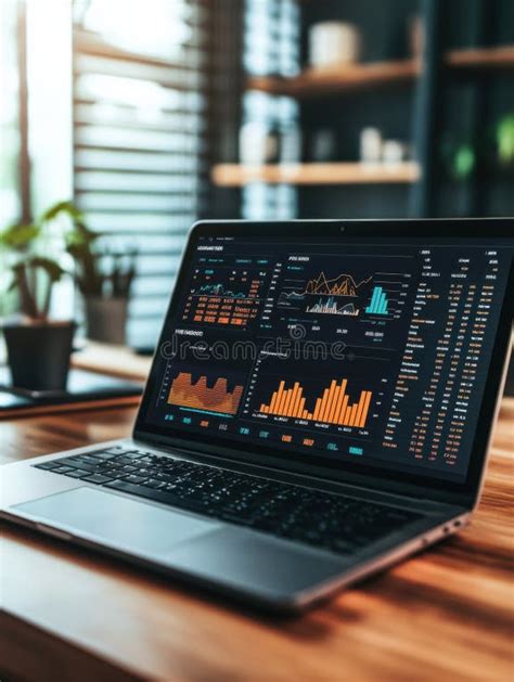 Professional Workspace Showcasing A Laptop With Business Analytics
