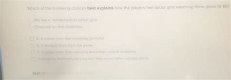 Following Choices Best Explains Players Feel Girls Watching Lines 18 19 Metaphysical