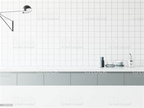 회색 캐비닛 행의 화이트 보드와 제품을 표시하기 위한 흰색 타일 벽 3d 그림입니다 0명에 대한 스톡 사진 및 기타 이미지