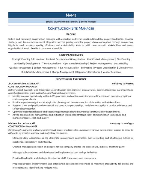Construction Site Manager Resume Example And Guide 2021 Zipjob