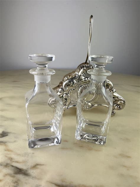 Oil And Vinegar Set In 800 Silver And Crystal Italy 1990 For Sale At
