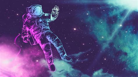 Astronaut Space Neon Stars K F Wallpaper Pc Desktop